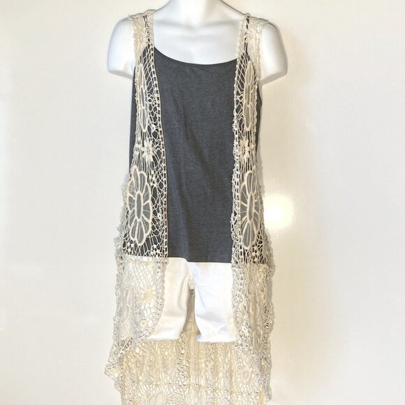 Vocal | Tops | Vocal Sz One Size Ivory Colored Fully Crocheted Bohemian Longline Vest Y2k 7s ...